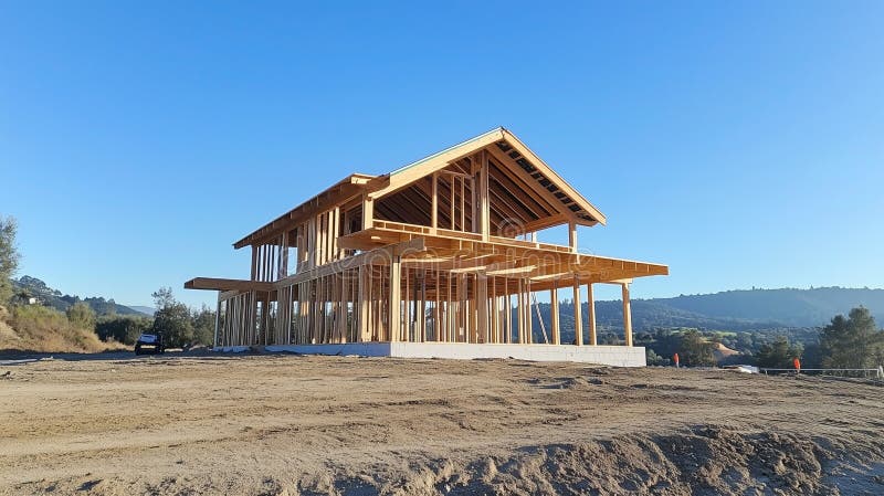 A House is Being Built on a Dirt Lot Stock Illustration - Illustration ...