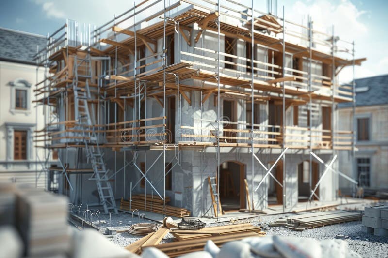 A House Being Built with Scaffolding Surrounding it, Useful for ...