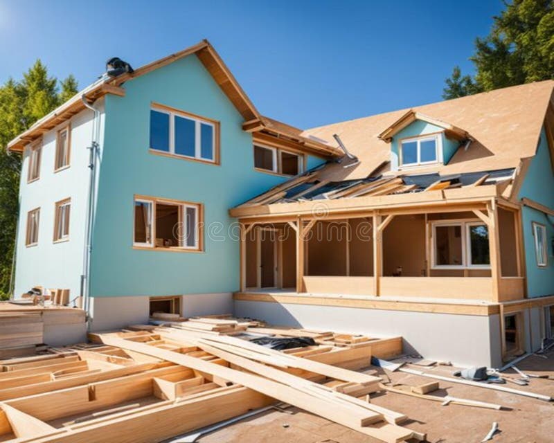 A House Being Constructed on Sunny Day. Home Renovation Process ...