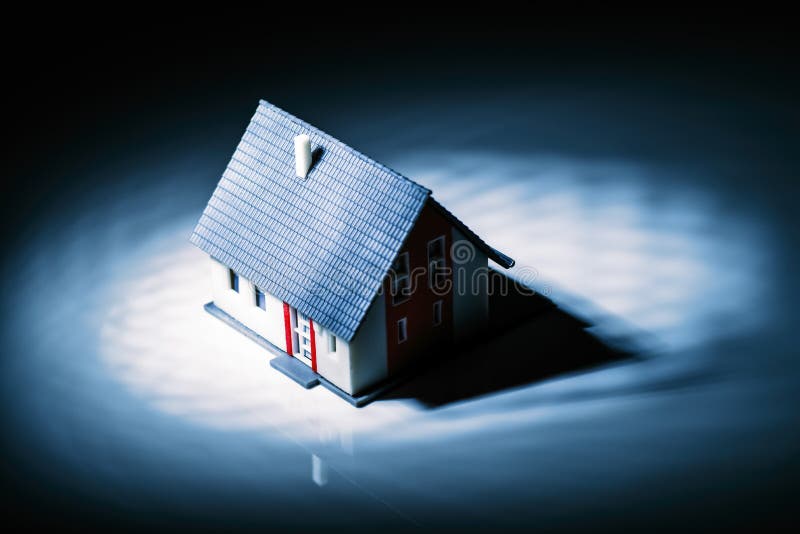 House with Black Shadow in the Light of a Spotlight Stock Photo - Image ...
