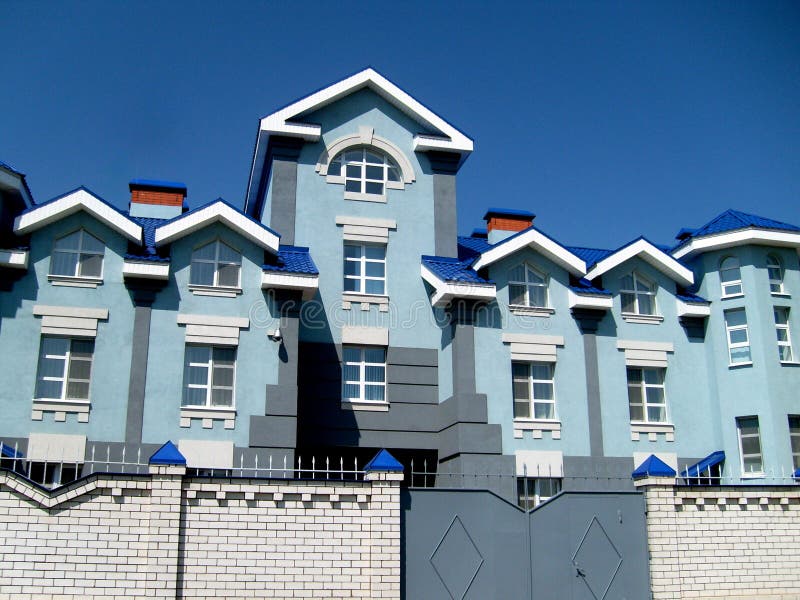 The house in blue colors stock image. Image of building - 31543371