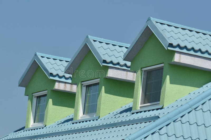 Modern house blue roof stock image. Image of cover, modern - 115598811