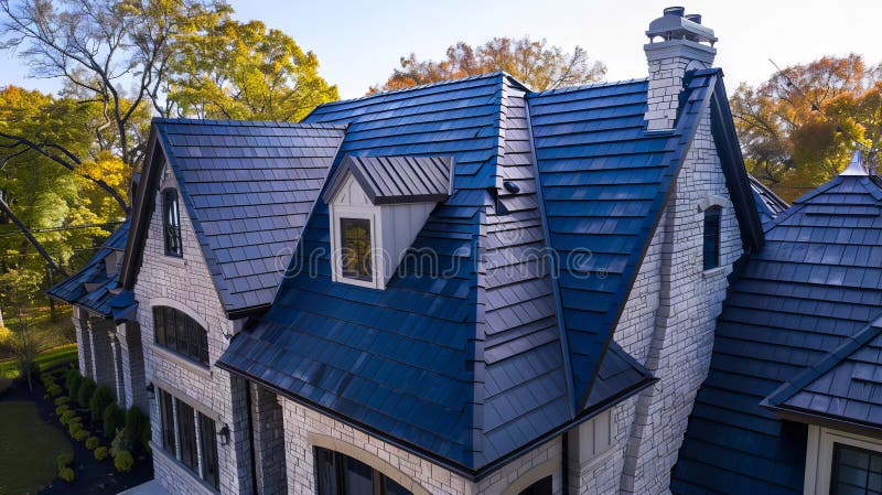 A House with Blue Roofs and Windows Stock Photo - Image of siding ...