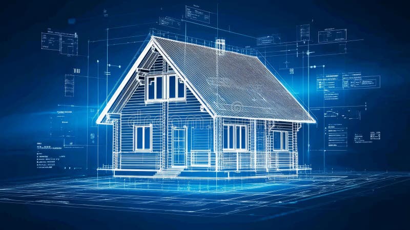 House Blueprint Design 3D Wireframe Model of a House Digitally with ...