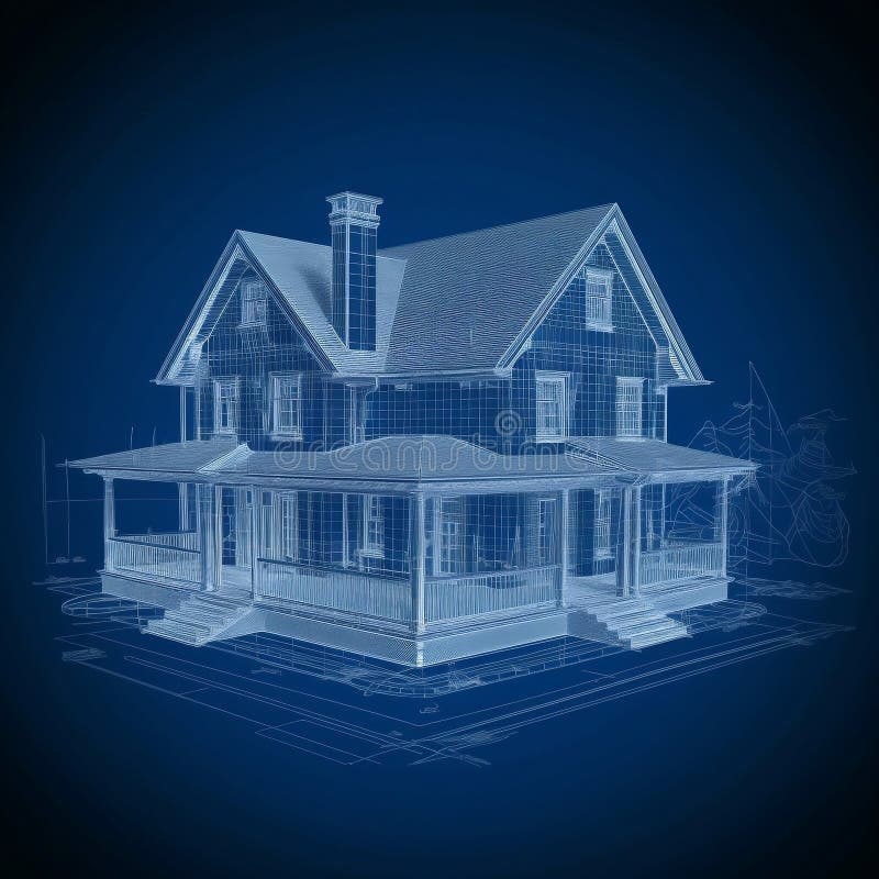 House Blueprint on Top of a Blueprint Background. Generative AI Stock ...