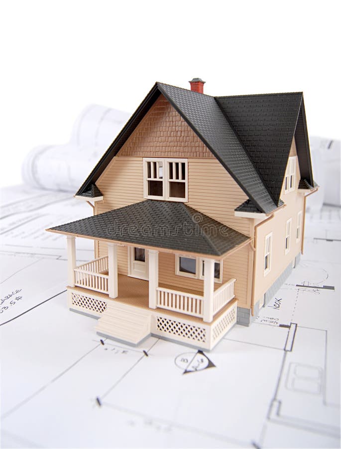 House with Blueprints Isolated on White Stock Image - Image of office ...