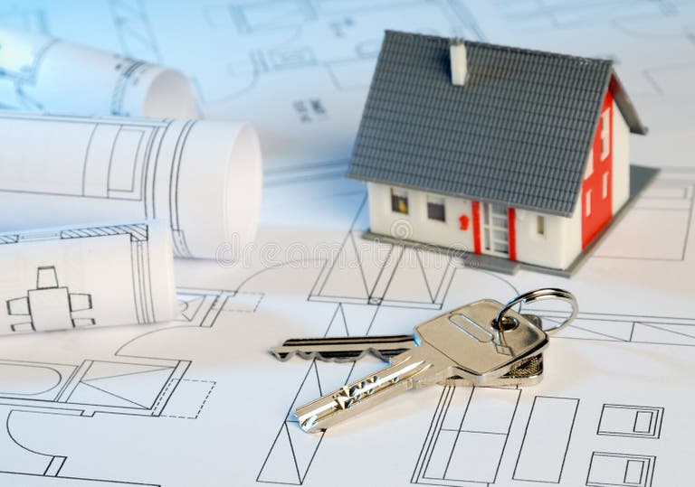 House with Blueprints and Key Stock Photo - Image of apartment ...