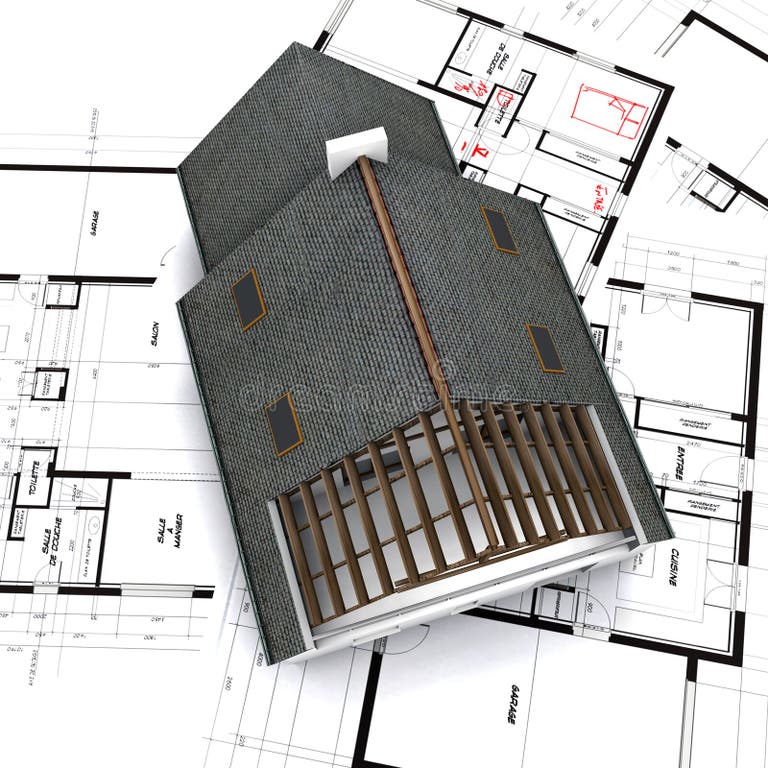 House on Blueprints with Notes Stock Image - Image of paperwork ...