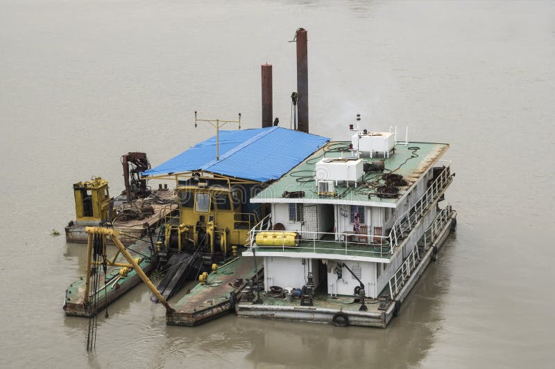House Board on the River, Industrial Machine on the River, Sand Mining ...