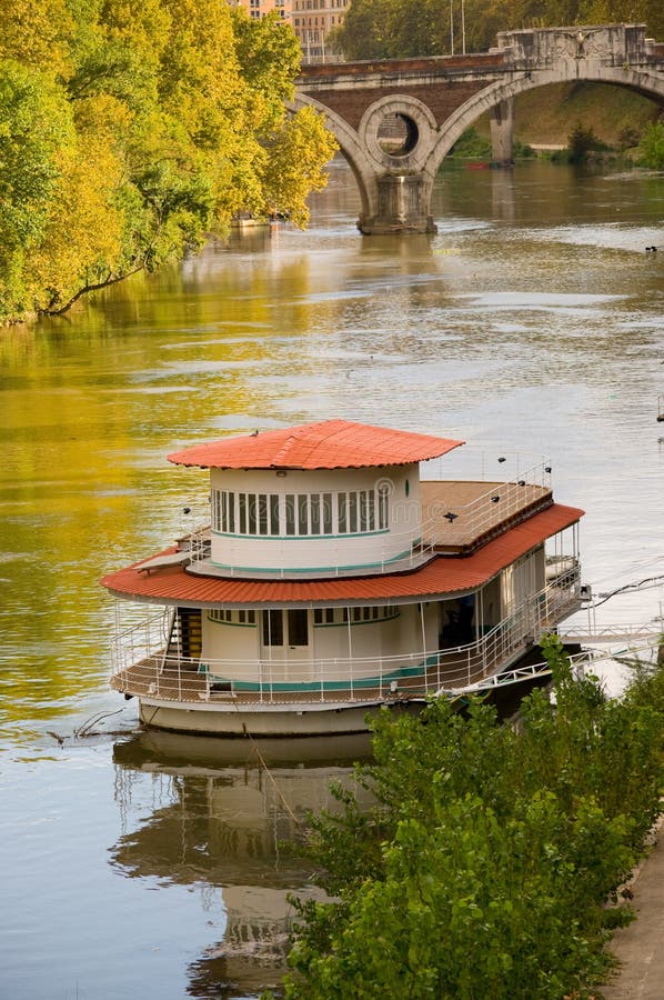 House Boat Along the Tiber River Stock Photo - Image of tourism ...