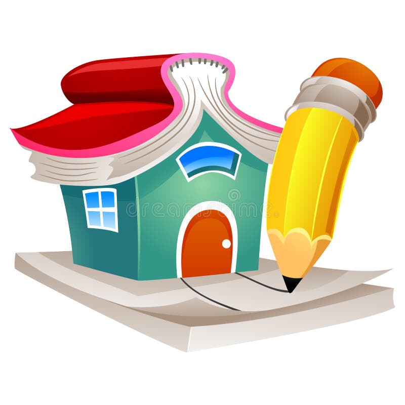 House with Book As Roof and Pencil Paper Stock Vector - Illustration of ...