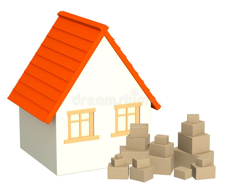 Moving Boxes in Front of House Stock Illustration - Illustration of ...