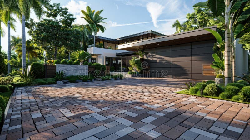 House Brick Driveway Palm Trees Front Yard Stock Photos - Free ...