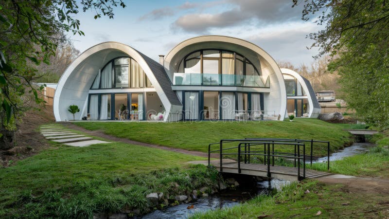 A House with a Bridge Over the Stream in Front of it, AI Stock Image ...