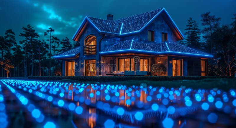 House Illuminated with Blue Lights Stock Image - Image of lighting ...