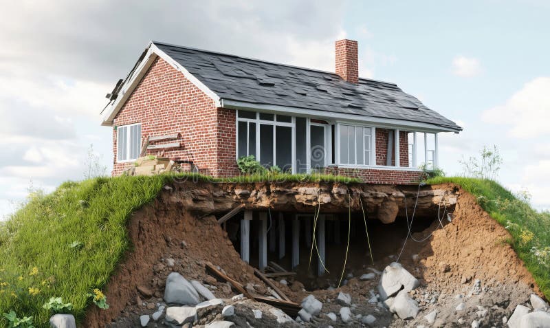 House on the Brink of Collapse Due To Erosion and Unstable Foundation ...