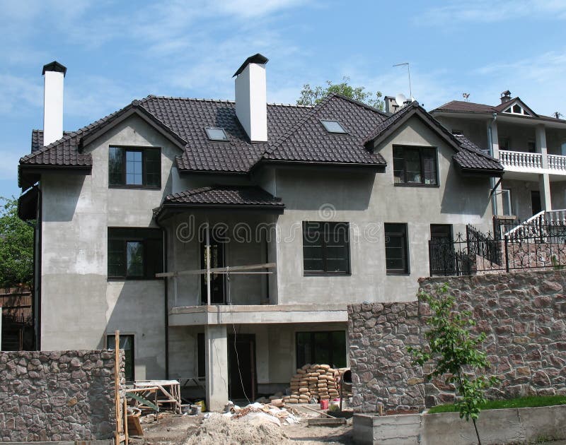 Large House Under Construction Stock Image - Image of formation, roof ...