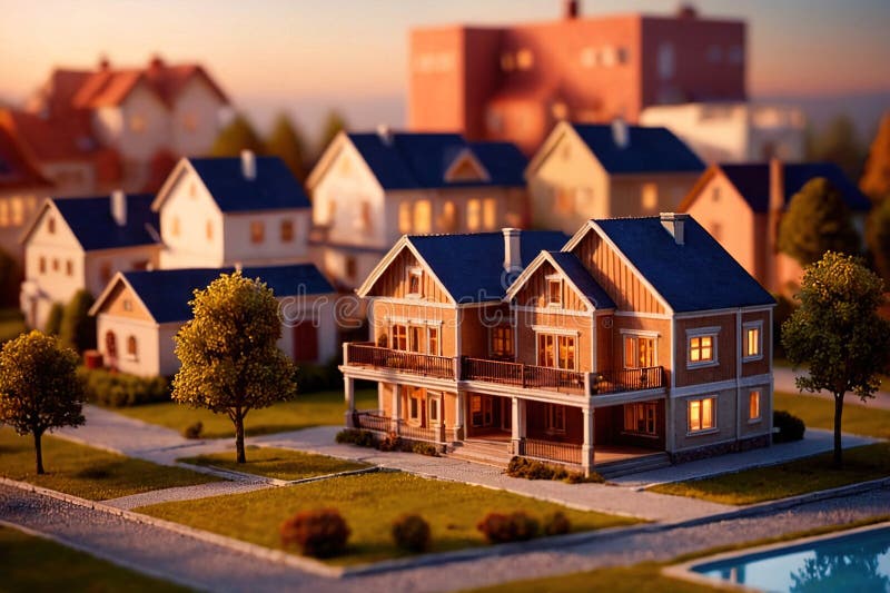 House and Building Architecture Models Placed on a Blueprint Model ...