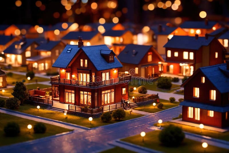 House and Building Architecture Models Placed on a Blueprint Model ...