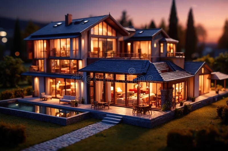 House and Building Architecture Models Placed on a Blueprint Model ...