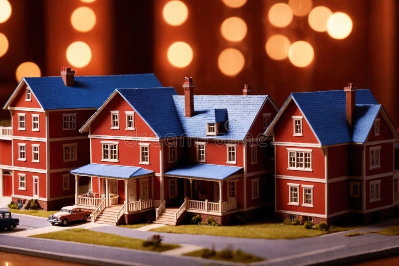 House and Building Architecture Models Placed on a Blueprint Model ...