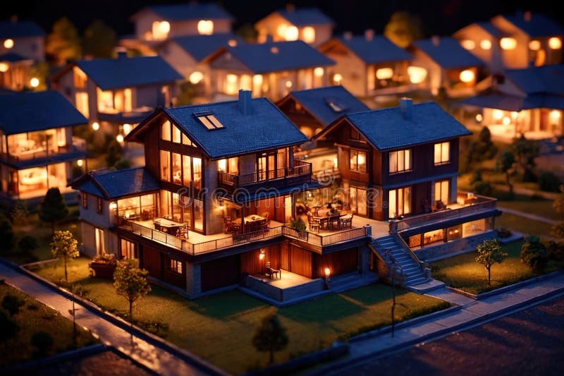 House and Building Architecture Models Placed on a Blueprint Model ...