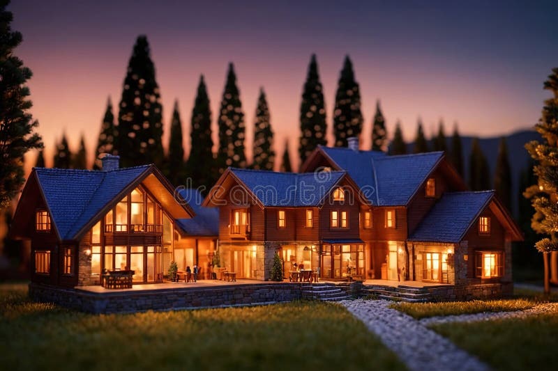 House and Building Architecture Models Placed on a Blueprint Model ...