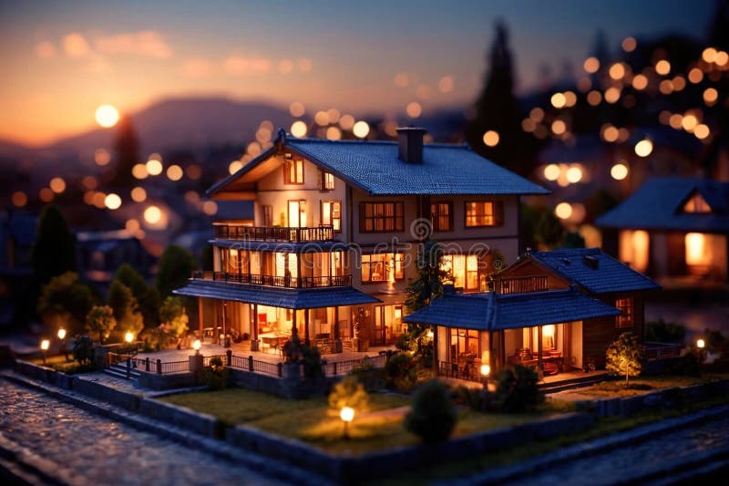 House and Building Architecture Models Placed on a Blueprint Model ...