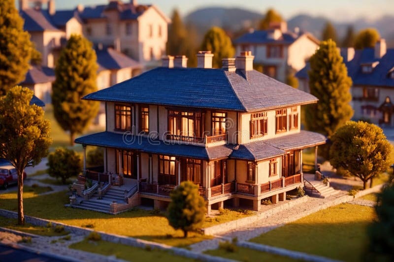 House and Building Architecture Models Placed on a Blueprint Model ...