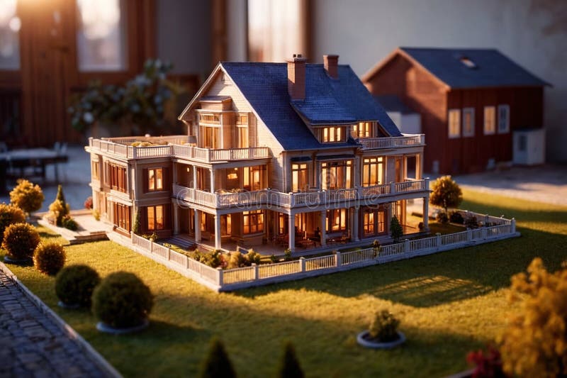 House and Building Architecture Models Placed on a Blueprint Model ...