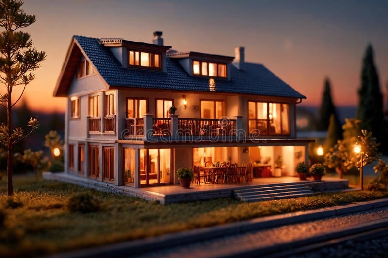 House and Building Architecture Models Placed on a Blueprint Model ...