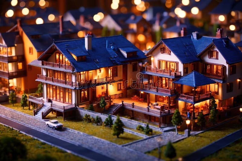 House and Building Architecture Models Placed on a Blueprint Model ...