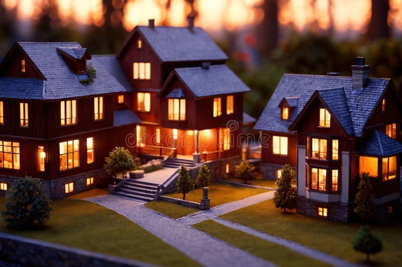 House and Building Architecture Models Placed on a Blueprint Model ...