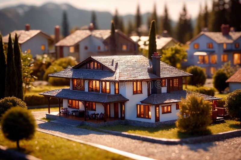 House and Building Architecture Models Placed on a Blueprint Model ...