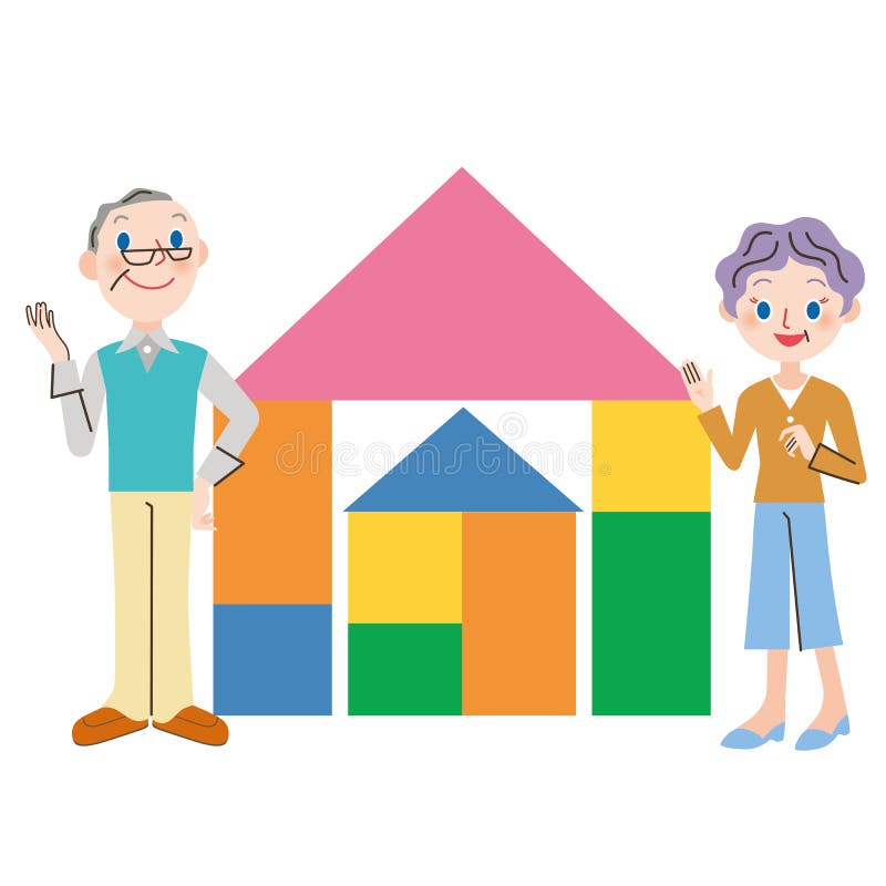 House of the Building Block and Old Couple Stock Vector - Illustration ...