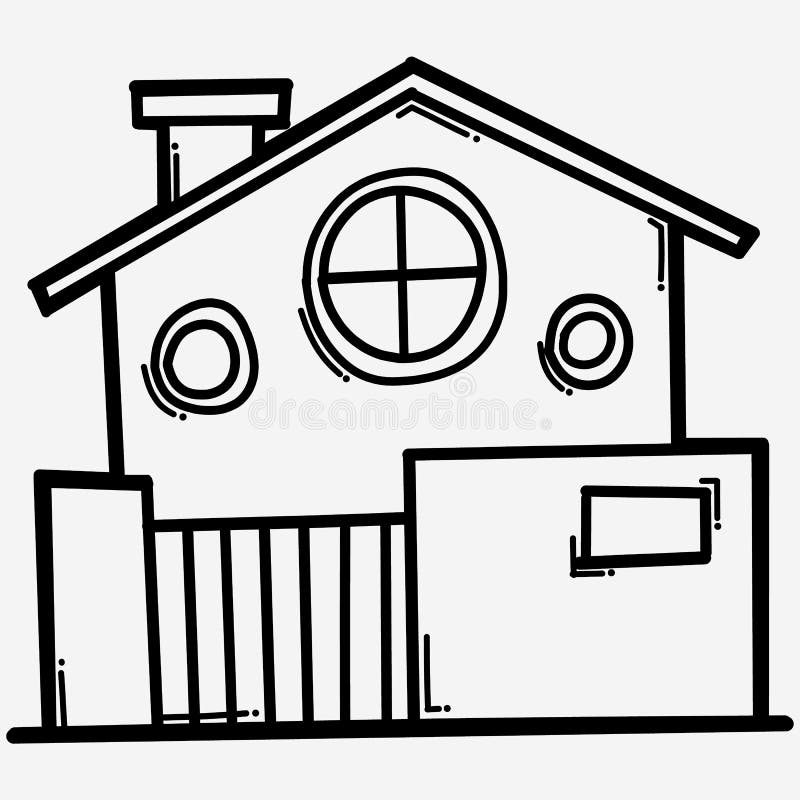 House Building Doodle Vector Icon. Drawing Sketch Illustration Hand ...
