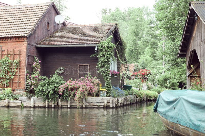House Building Facades Surrounded by Water in Spreewald Stock Photo ...