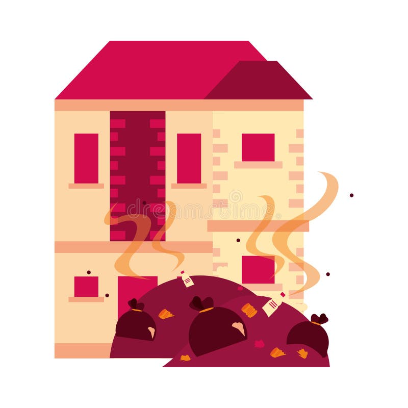 House Building Front Facade with Garbage Stock Vector - Illustration of ...