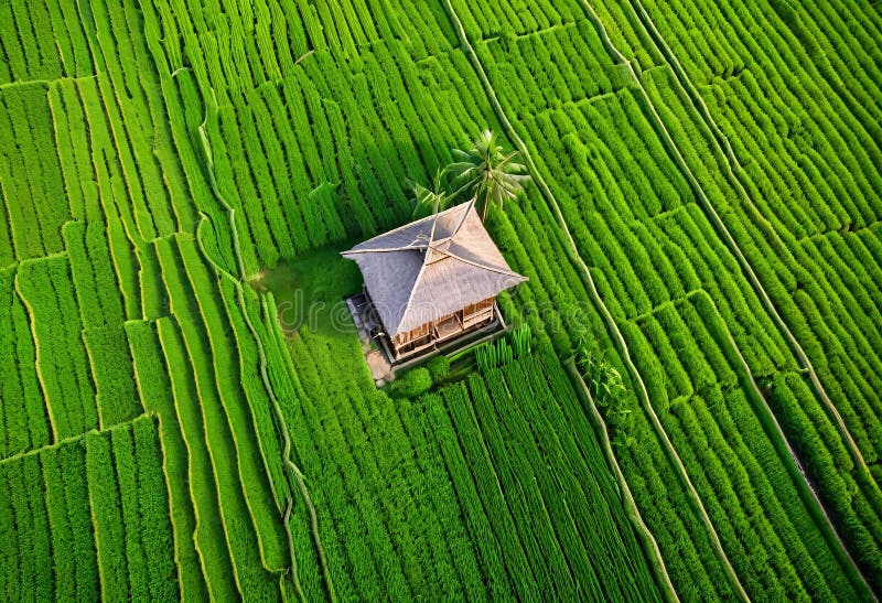A House Building in the Middle of Rice Fields Stock Illustration ...