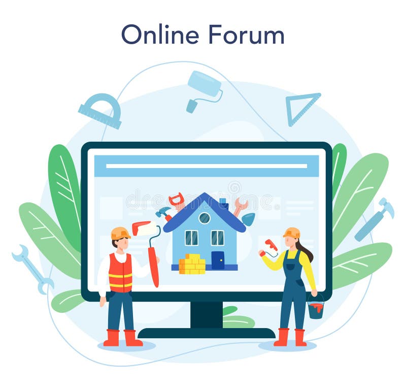 House Building Online Service or Platform. Workers Constructing Home ...