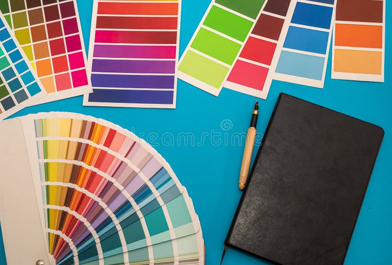 House Building Plan with Color Palettes on Color Background Stock Photo ...