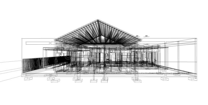 House Building Project Line Print Stock Illustration - Illustration of ...