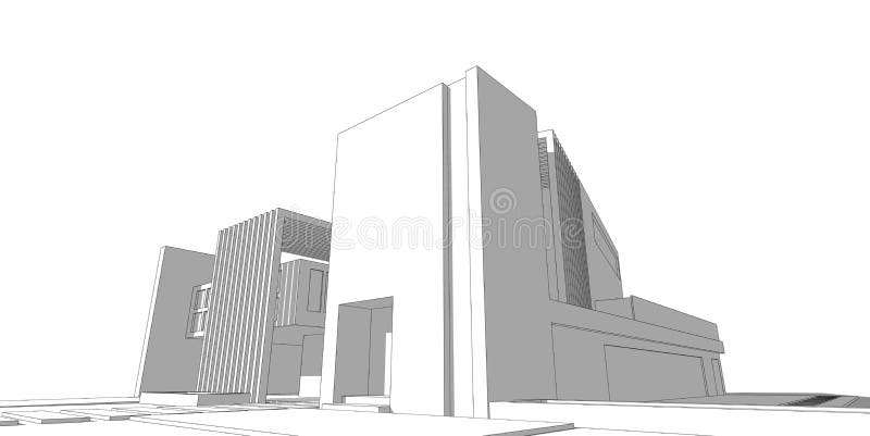 House Building Sketch Architecture 3d Wireframe Illustration, Modern ...