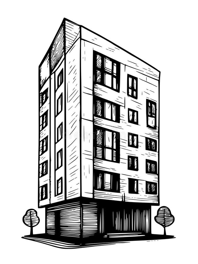 House Building Sketch Hand Drawn Stock Illustration - Illustration of ...