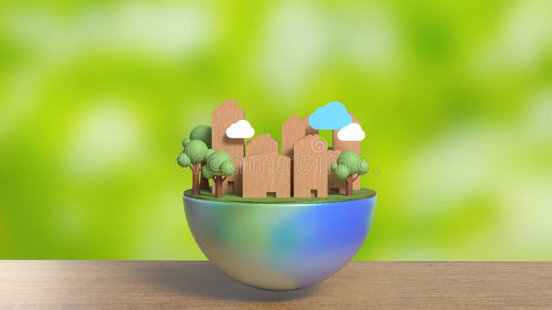 The House Building and Tree on Half Planet for Eco Concept 3d Rendering ...