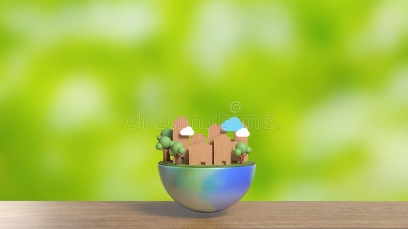 The House Building and Tree on Half Planet for Eco Concept 3d Rendering ...