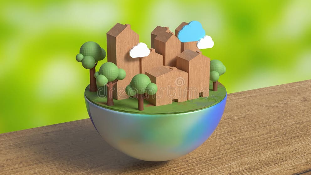 The House Building and Tree on Half Planet for Eco Concept 3d Rendering ...