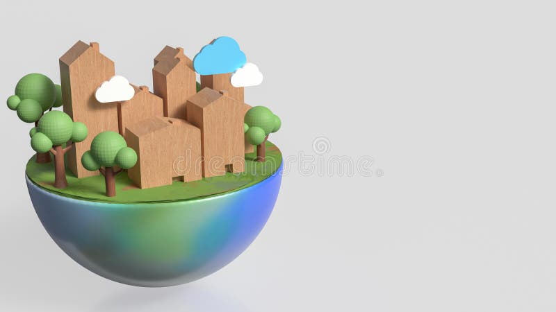 The House Building and Tree on Half Planet for Eco Concept 3d Rendering ...