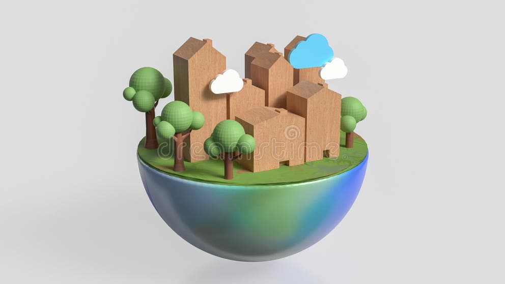 The House Building and Tree on Half Planet for Eco Concept 3d Rendering ...