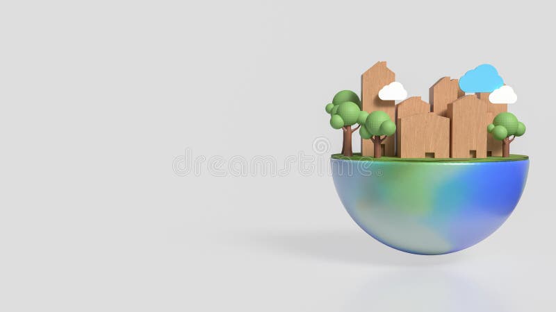 The House Building and Tree on Half Planet for Eco Concept 3d Rendering ...